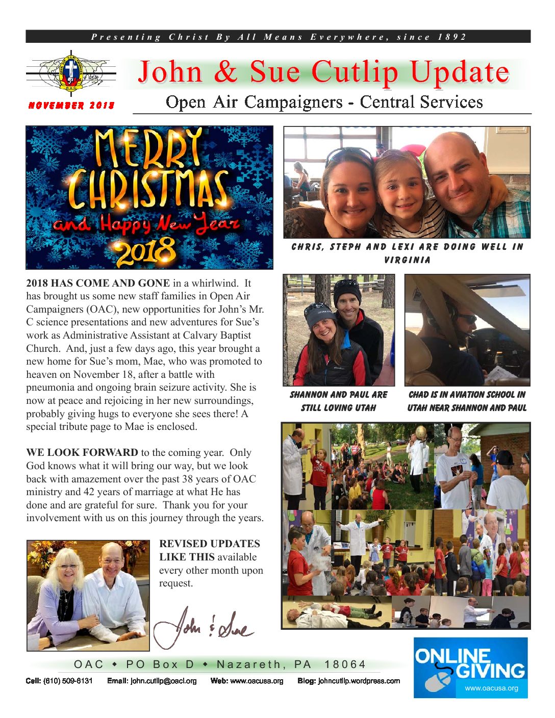 Cutlip November Newsletter | Open Air Campaigners USA