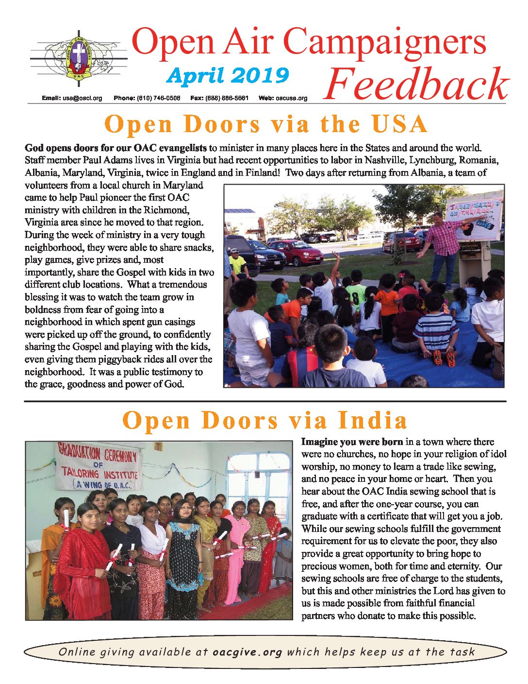 OAC Feedback Report | Open Air Campaigners USA